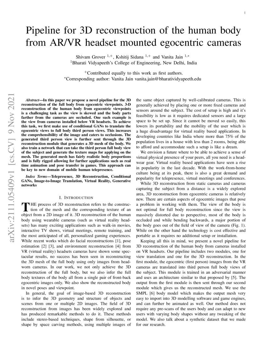 Pipeline for 3D reconstruction of the human body from AR/VR headset ...