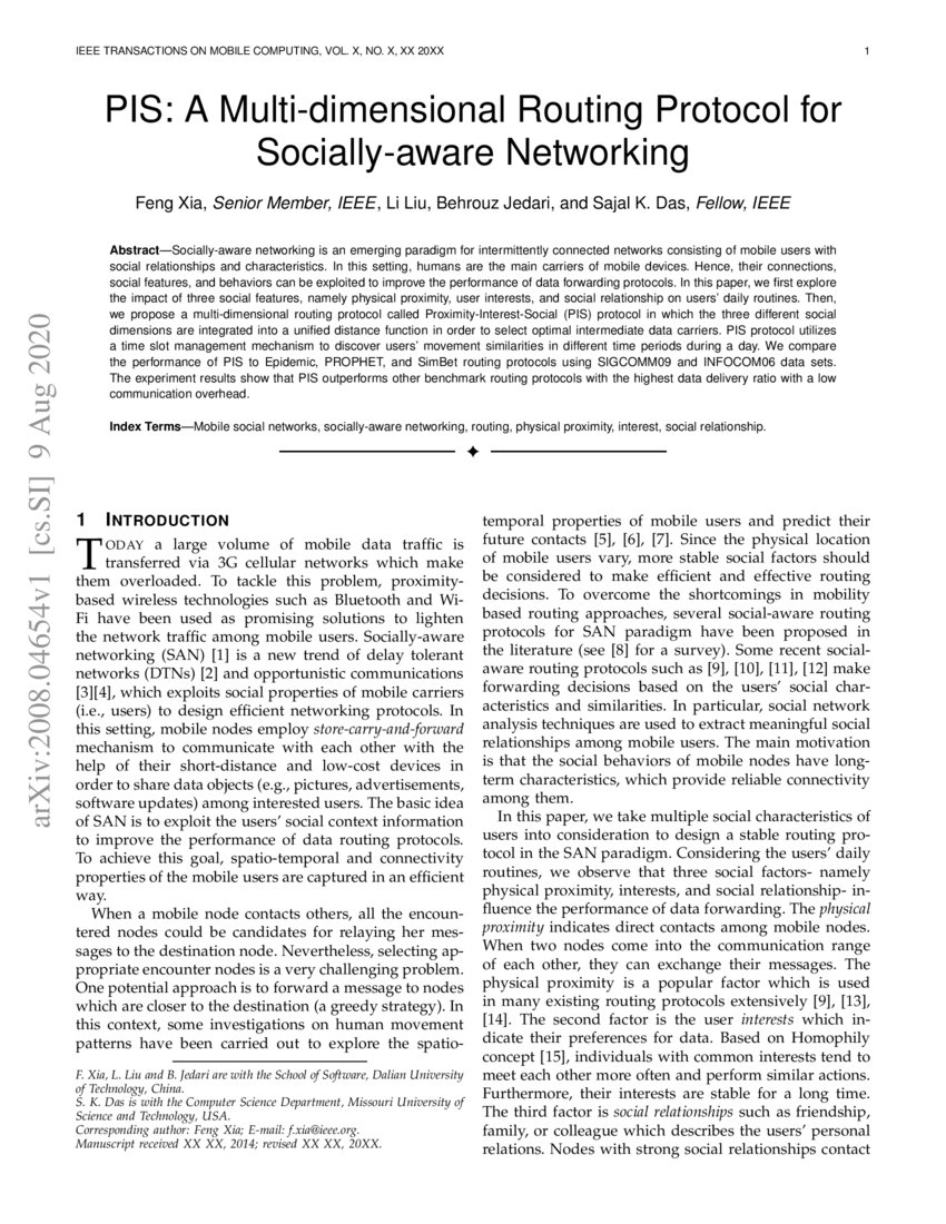 Pis A Multi Dimensional Routing Protocol For Socially Aware Networking Deepai