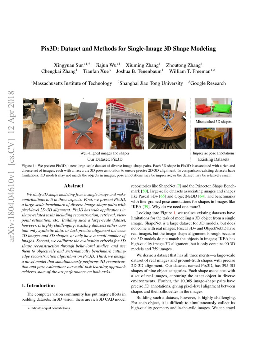 Pix3D: Dataset and Methods for Single-Image 3D Shape Modeling | DeepAI