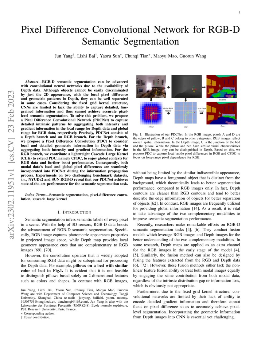 Pixel Difference Convolutional Network For Rgb D Semantic Segmentation Deepai