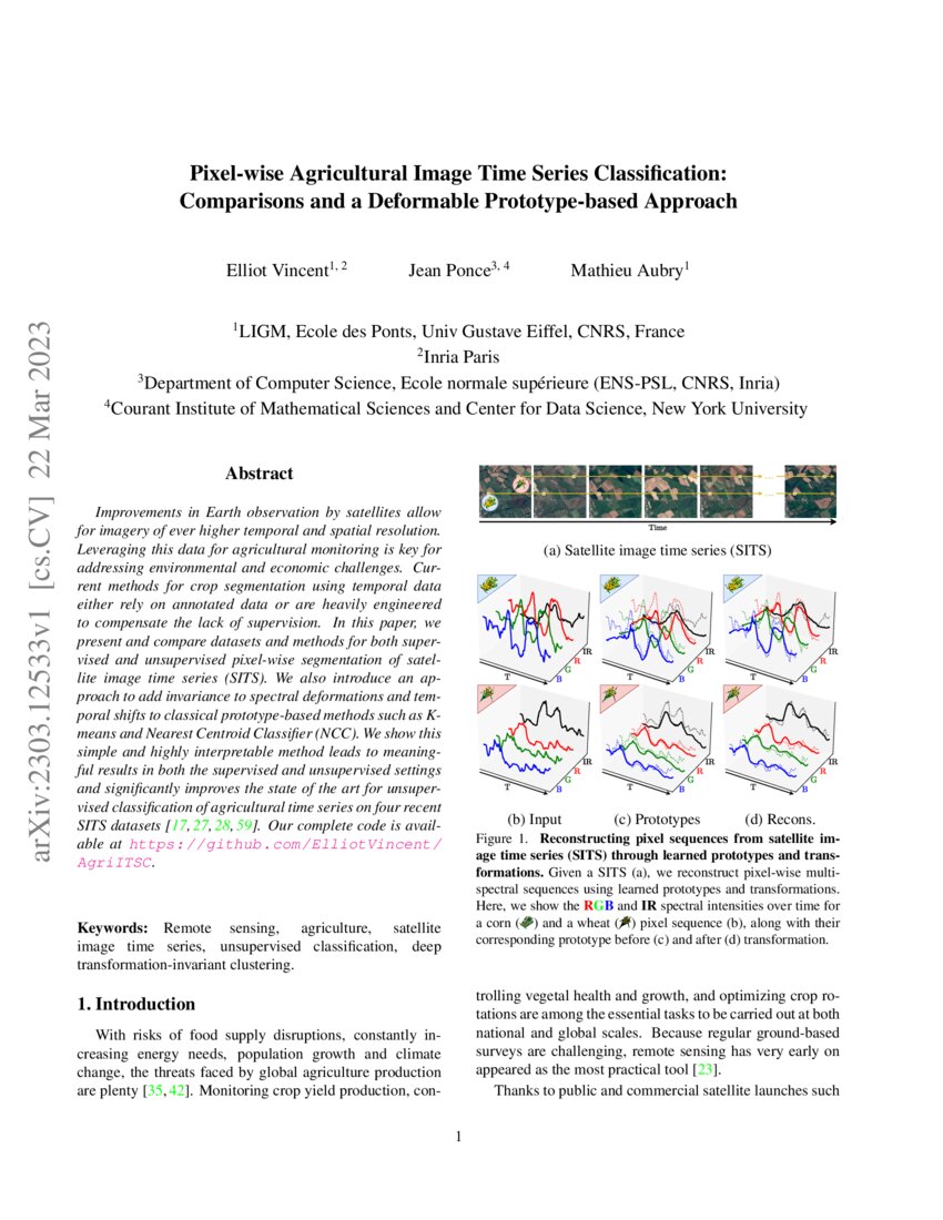 Pixel-wise Agricultural Image Time Series Classification: Comparisons and a Deformable Prototype ...