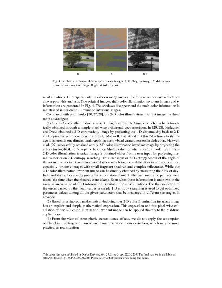 Pixel-wise Orthogonal Decomposition for Color Illumination Invariant and Shadow-free Image | DeepAI