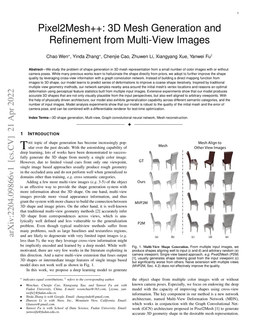 Pixel2Mesh++: 3D Mesh Generation and Refinement from Multi-View Images | DeepAI