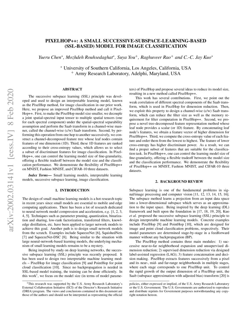 PixelHop++: A Small Successive-Subspace-Learning-Based (SSL-based) Model for Image ...