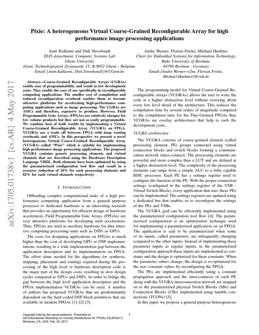 Pixie A Heterogeneous Virtual Coarse Grained Reconfigurable Array For High Performance Image