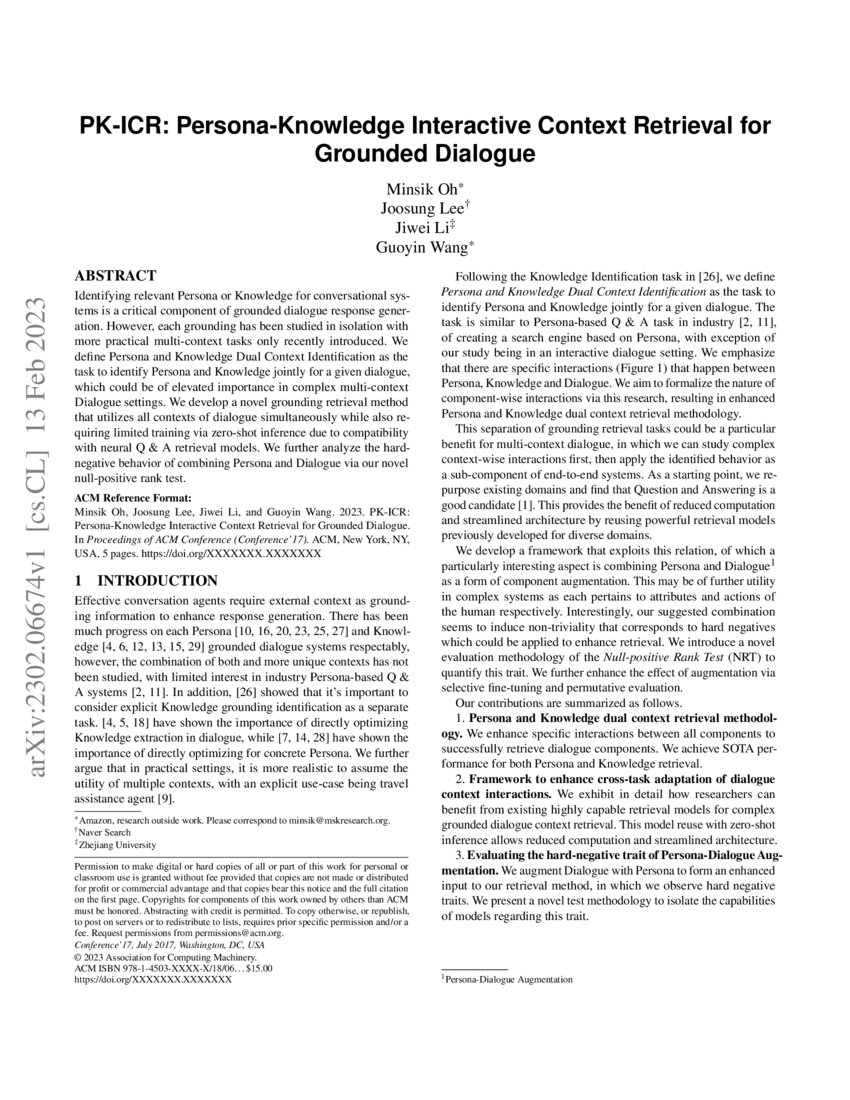PK-ICR: Persona-Knowledge Interactive Context Retrieval for Grounded Dialogue | DeepAI