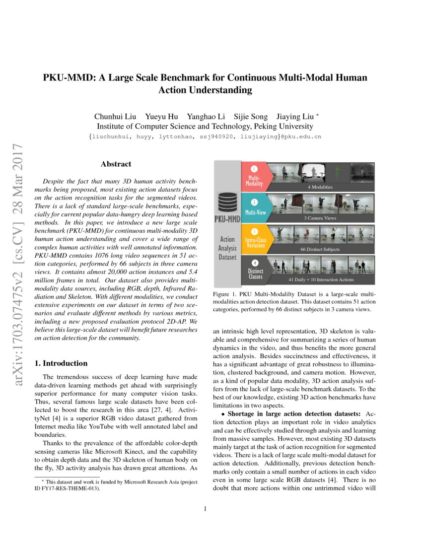 Pku Mmd A Large Scale Benchmark For Continuous Multi Modal Human Action Understanding Deepai