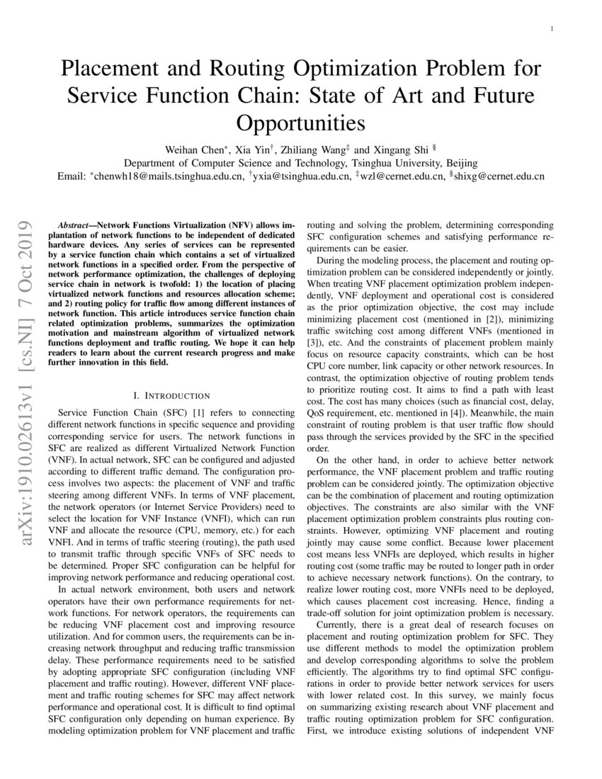 Placement And Routing Optimization Problem For Service Function Chain 4534