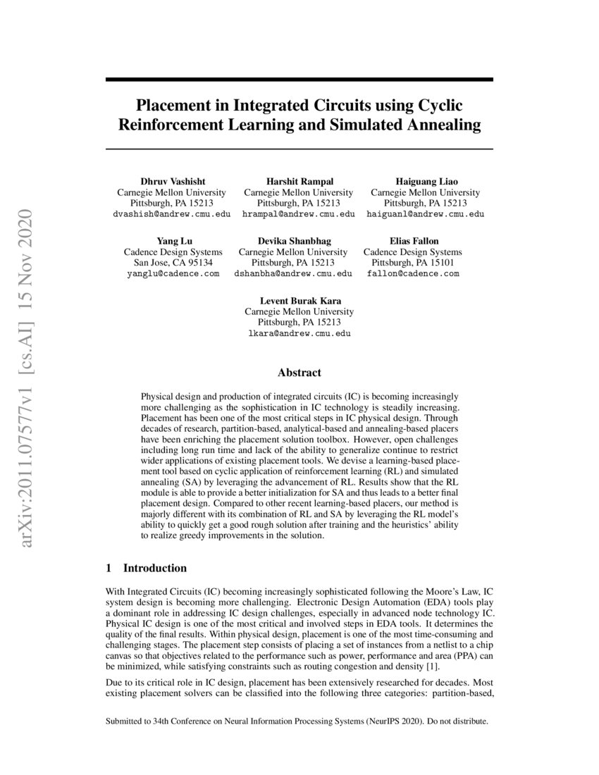 Placement in Integrated Circuits using Cyclic Reinforcement Learning and Simulated Annealing ...