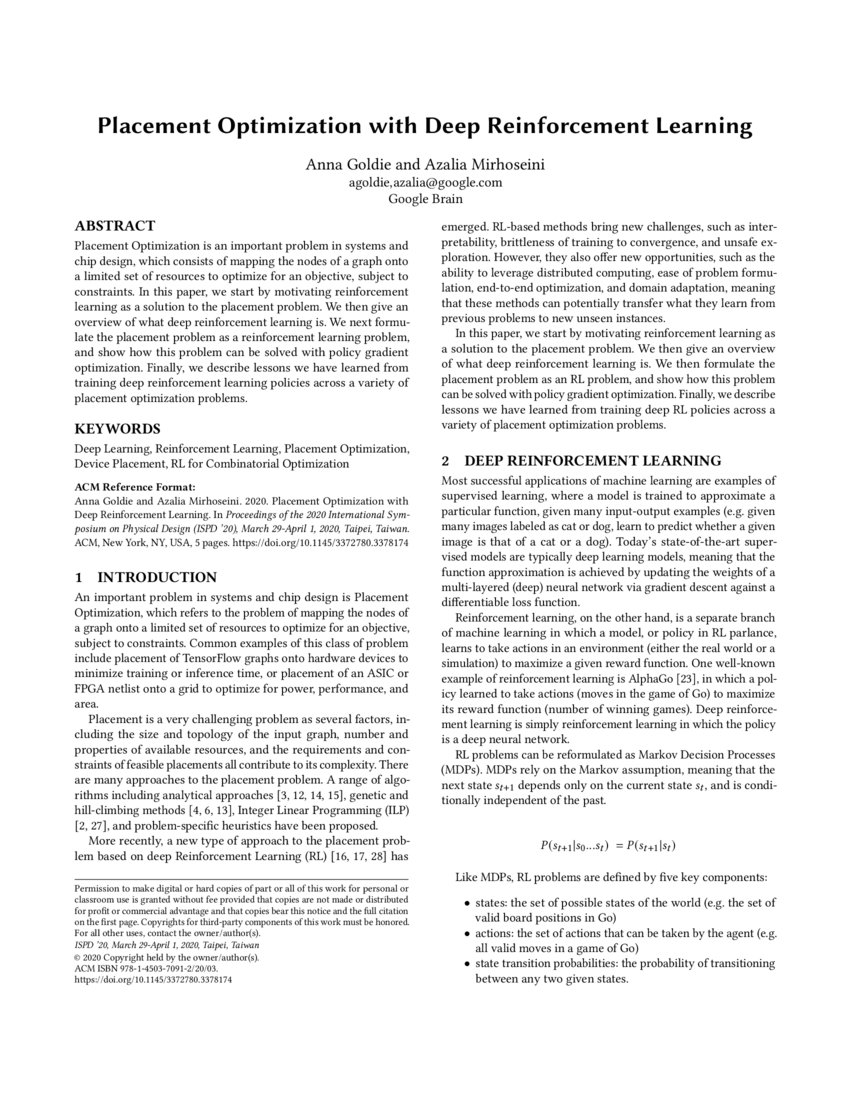 Placement Optimization with Deep Reinforcement Learning | DeepAI Placement Optimization with Deep Reinforcement Learning | DeepAI