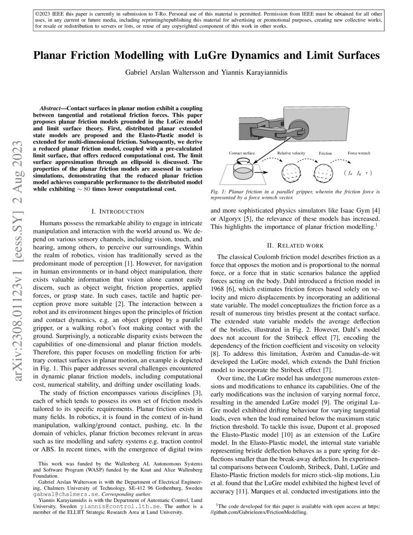 Planar Friction Modelling with LuGre Dynamics and Limit Surfaces | DeepAI