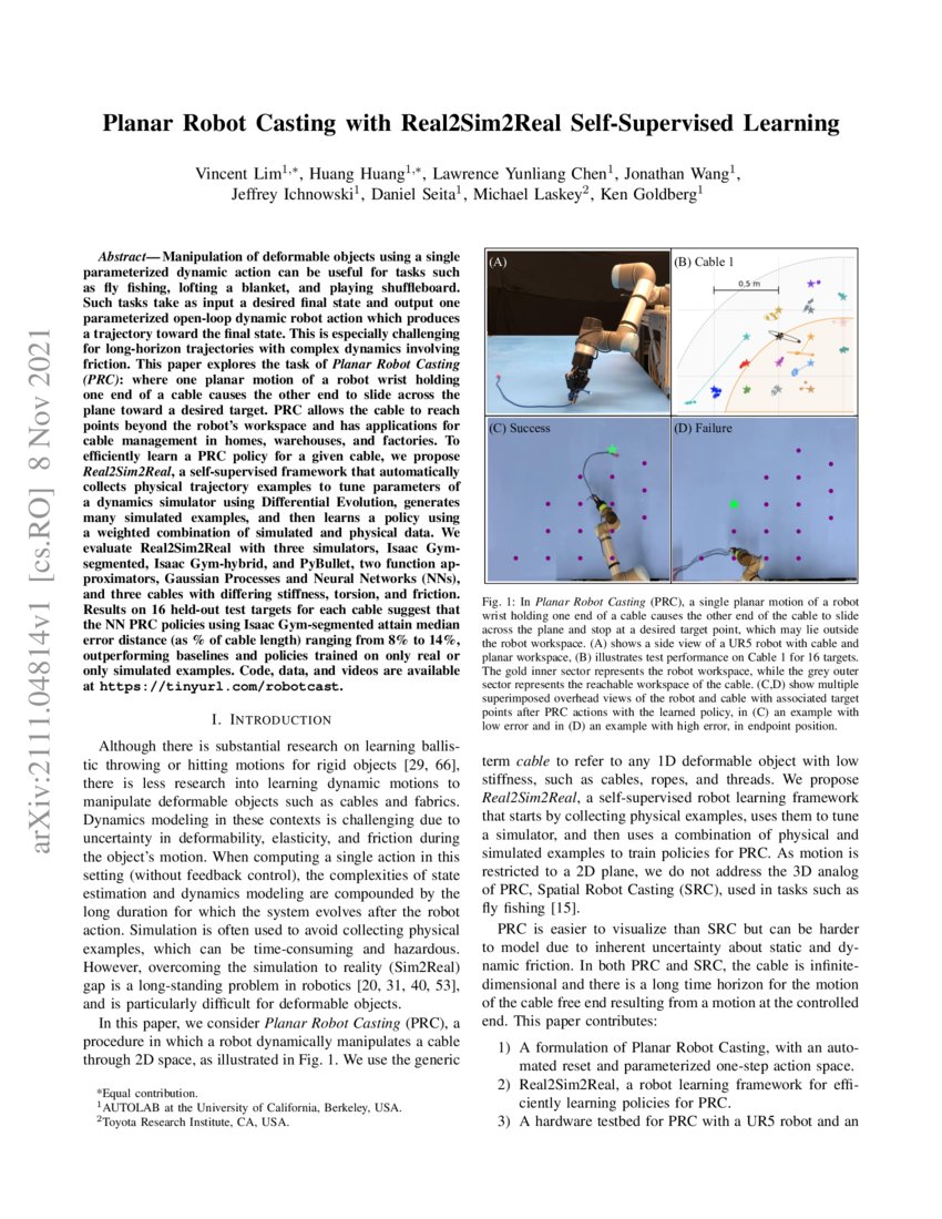 Planar Robot Casting with Real2Sim2Real Self-Supervised Learning | DeepAI