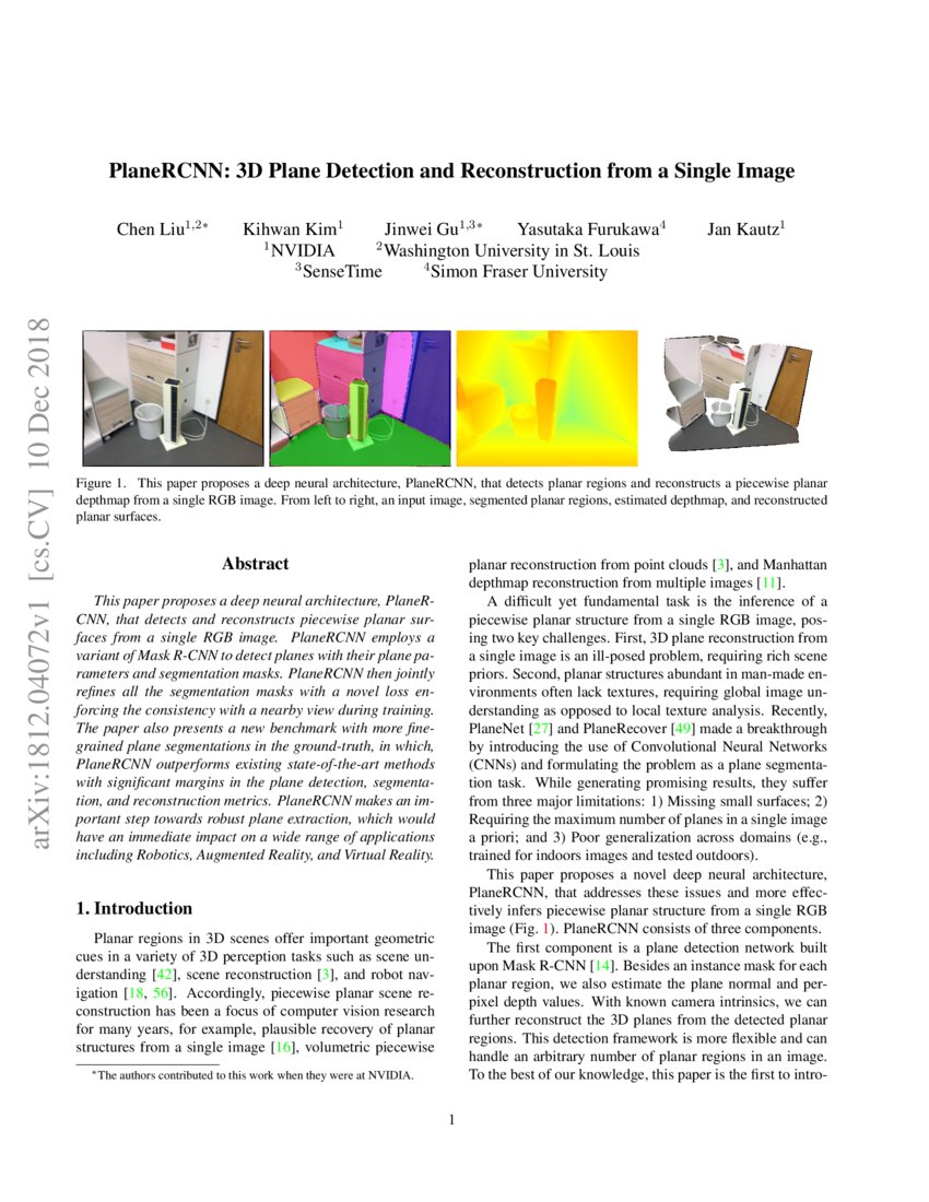 PlaneRCNN: 3D Plane Detection and Reconstruction from a Single Image ...