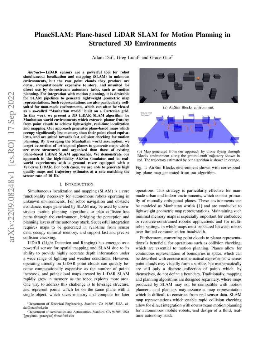 PlaneSLAM: Plane-based LiDAR SLAM for Motion Planning in Structured 3D ...