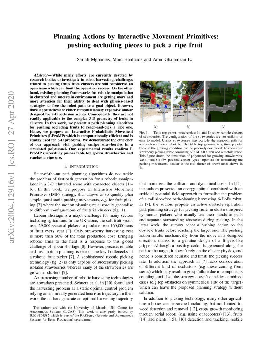 Planning Actions by Interactive Movement Primitives: pushing occluding pieces to pick a ripe ...