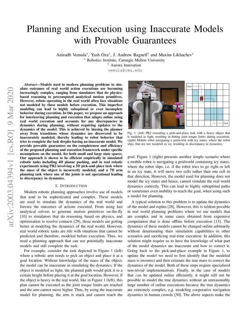 Planning And Execution Using Inaccurate Models With Provable Guarantees