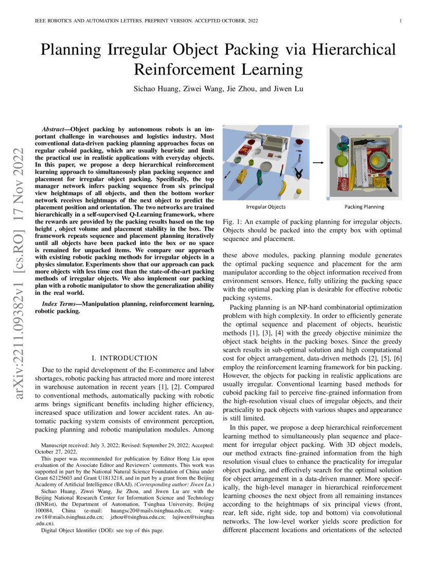 Planning Irregular Object Packing via Hierarchical Reinforcement ... Planning Irregular Object Packing via Hierarchical Reinforcement ...