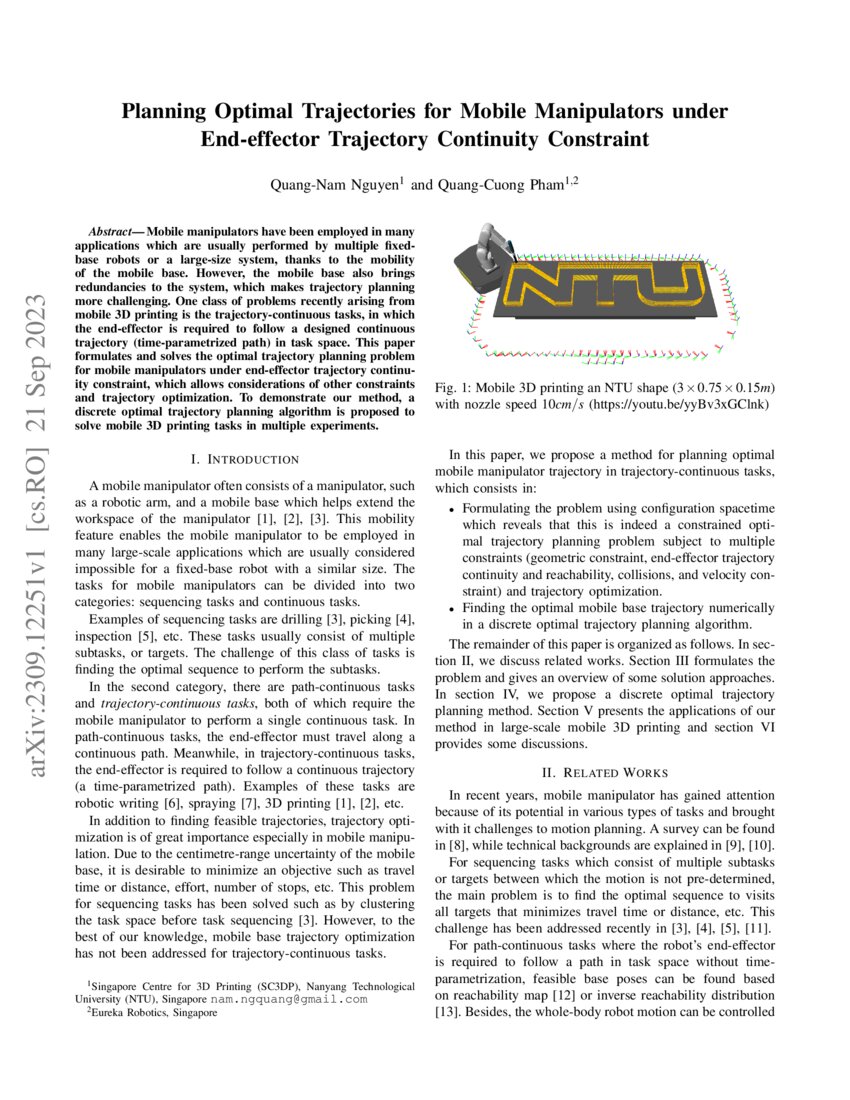 Planning Optimal Trajectories For Mobile Manipulators Under End Effector Trajectory Continuity