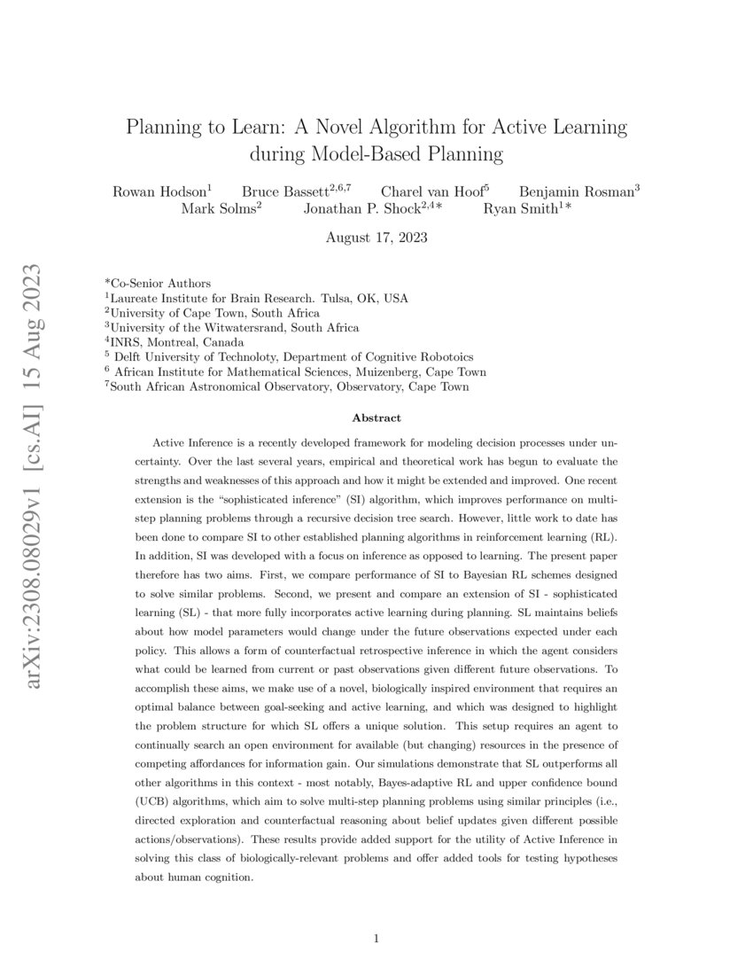 Planning to Learn: A Novel Algorithm for Active Learning during Model-Based Planning | DeepAI