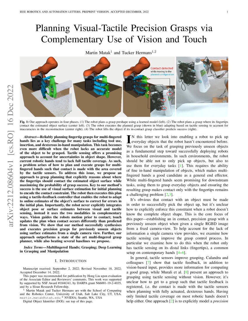 Planning Visual-Tactile Precision Grasps via Complementary Use of ...