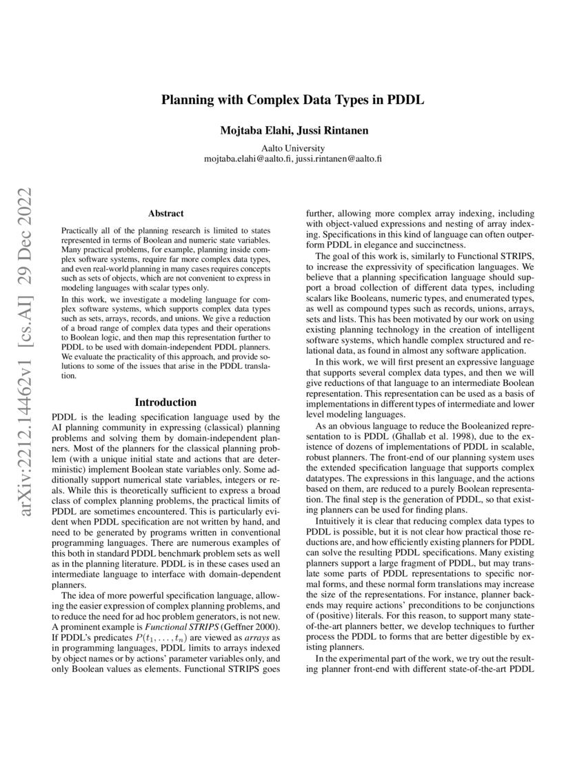 Planning With Complex Data Types In Pddl Deepai