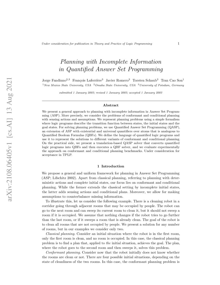 Planning with Incomplete Information in Quantified Answer Set ...