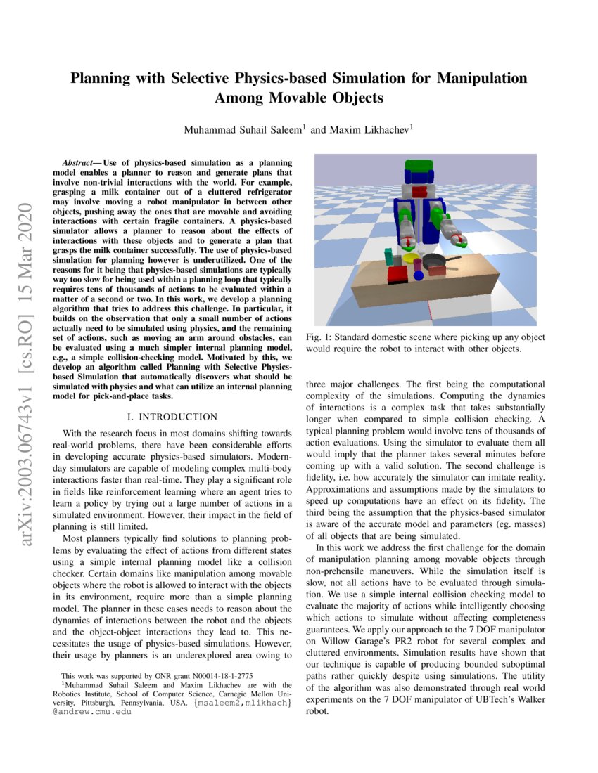 Planning with Selective Physics-based Simulation for Manipulation Among Movable Objects | DeepAI