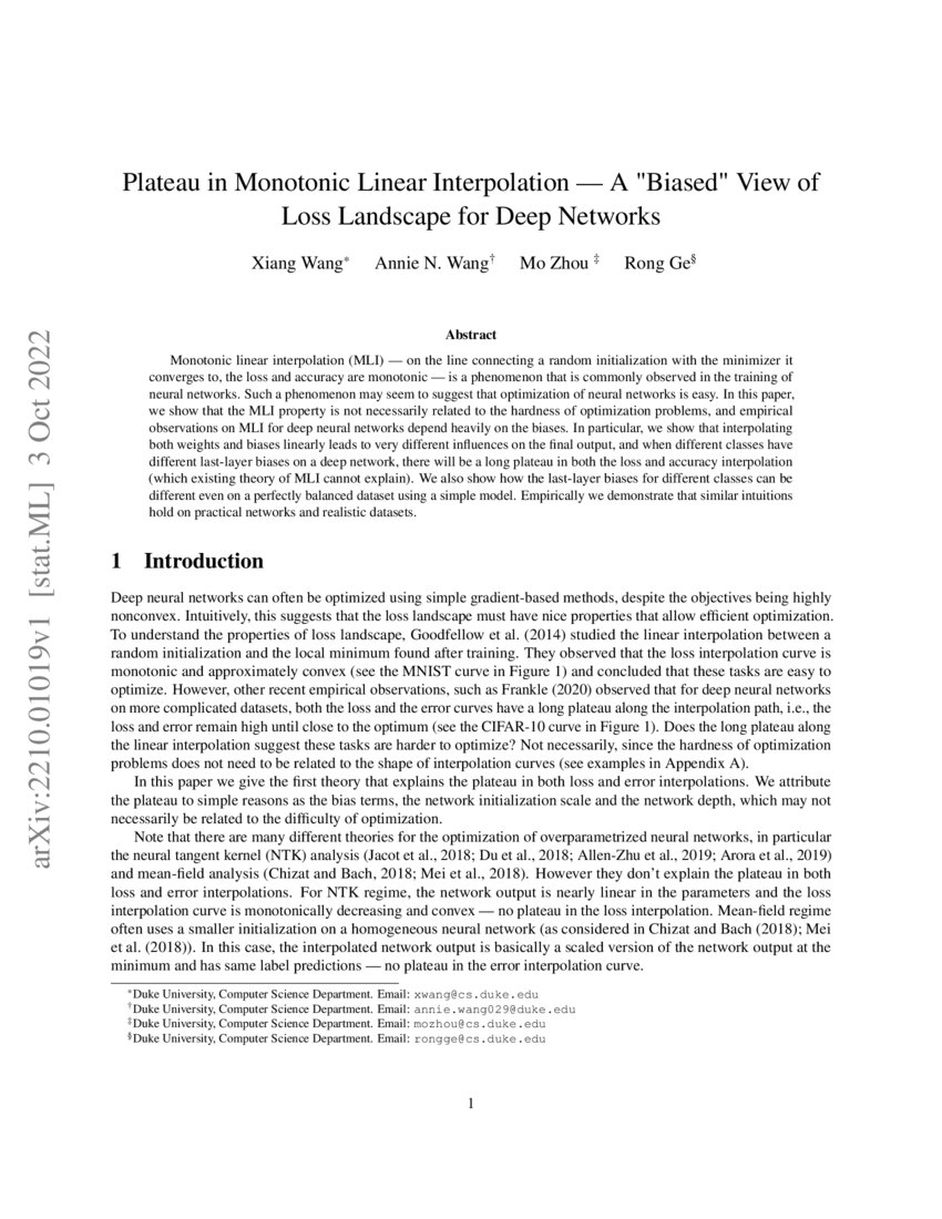 Plateau In Monotonic Linear Interpolation A Biased View Of Loss Landscape For Deep Networks