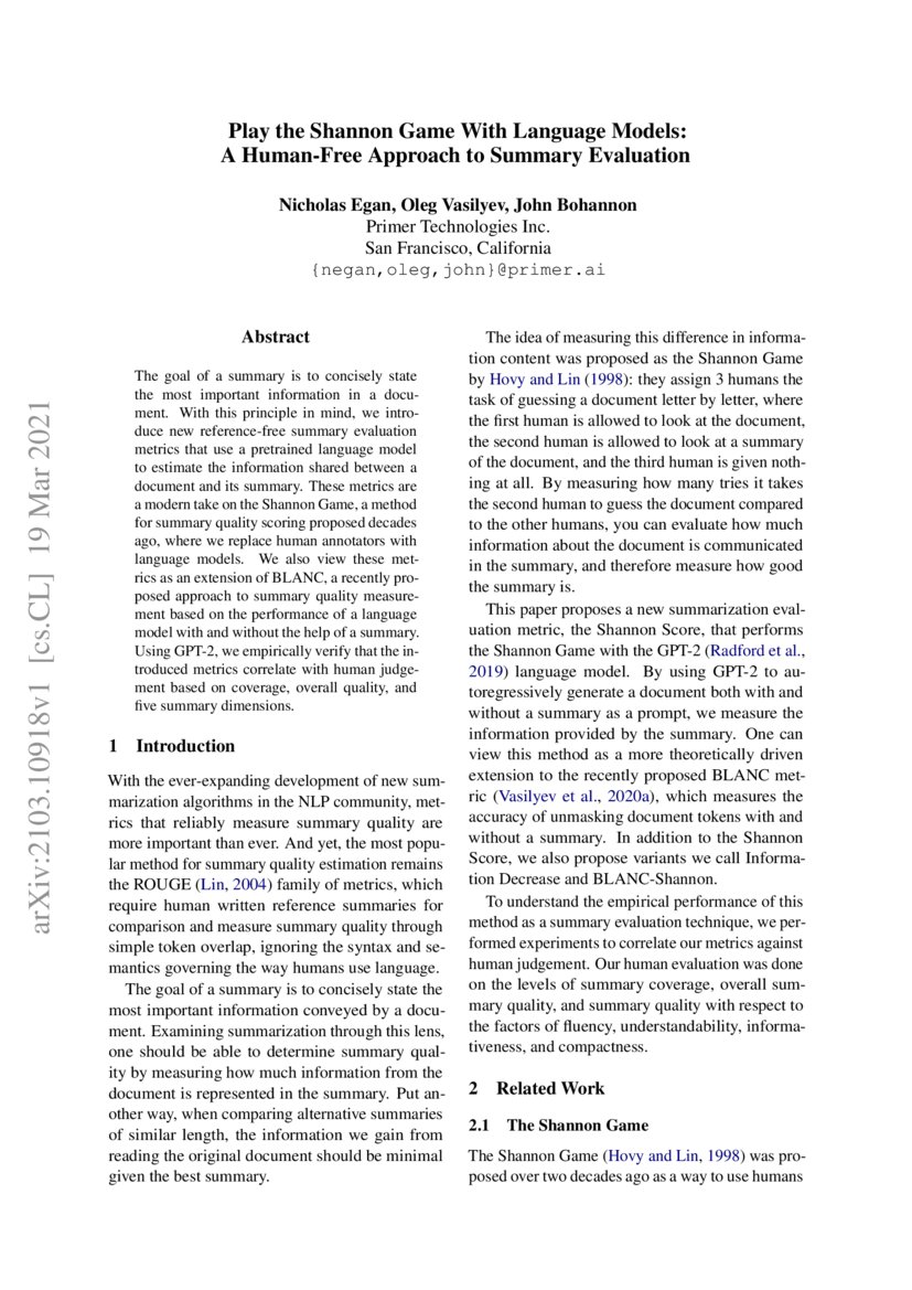 Play the Shannon Game With Language Models: A Human-Free Approach to ...