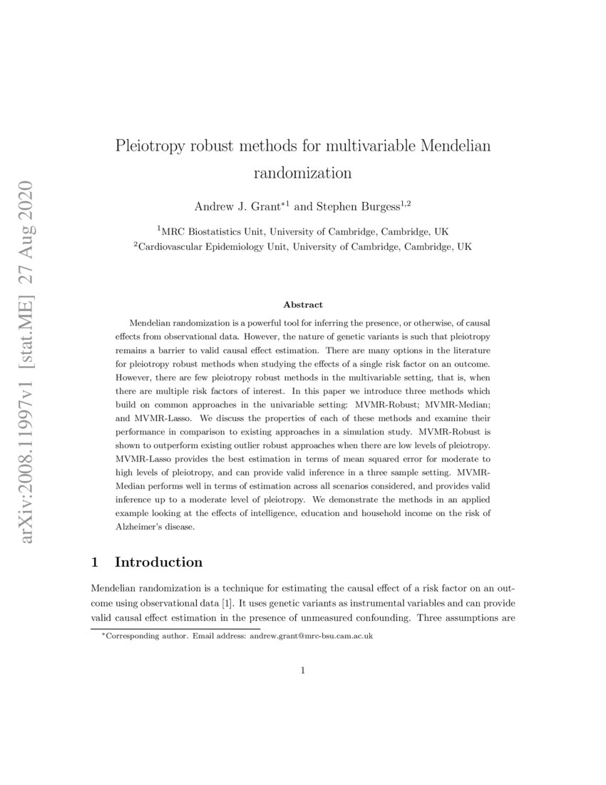 Pleiotropy robust methods for multivariable Mendelian randomization ...
