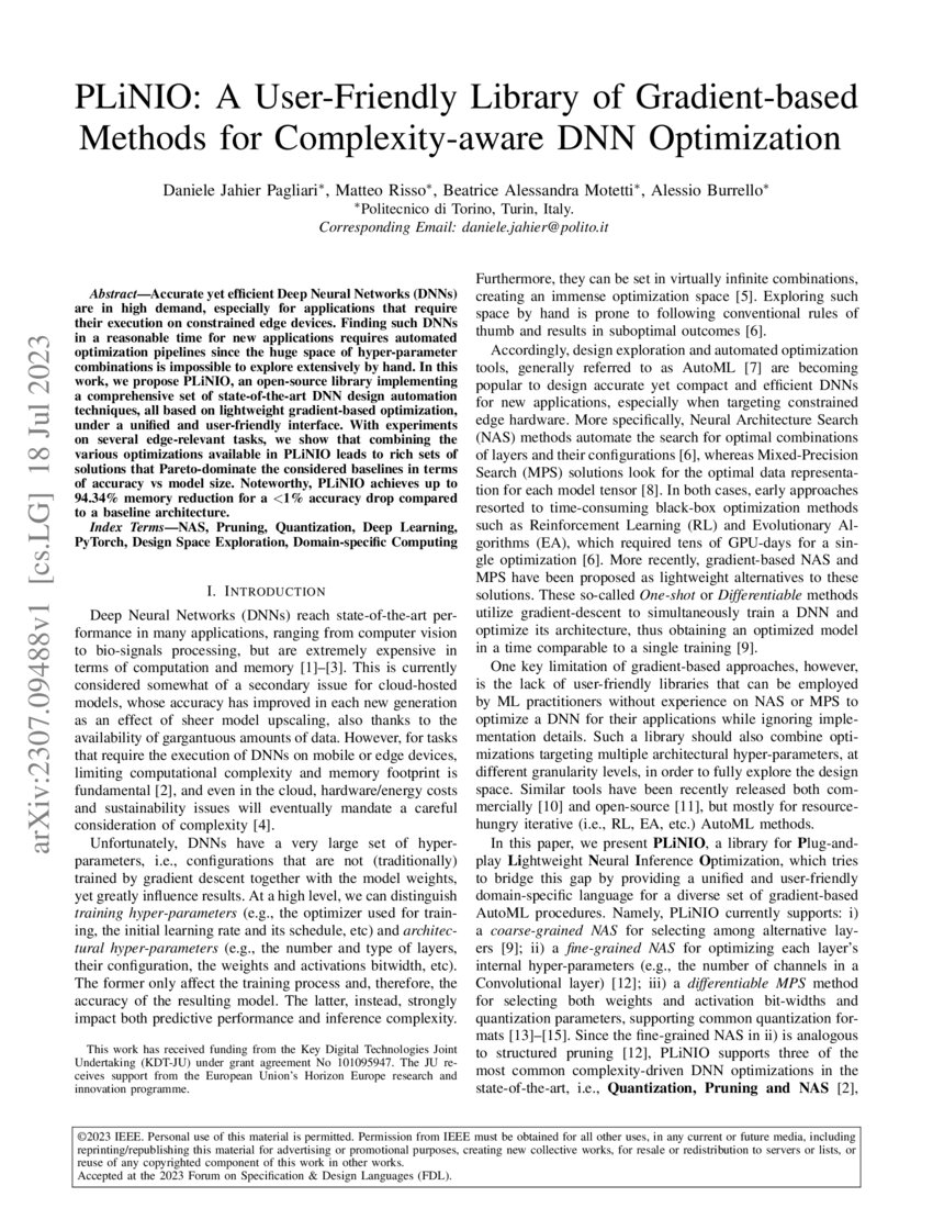 PLiNIO: A User-Friendly Library of Gradient-based Methods for Complexity-aware DNN Optimization ...