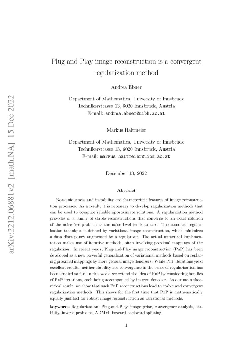 Plug And Play Image Reconstruction Is A Convergent Regularization