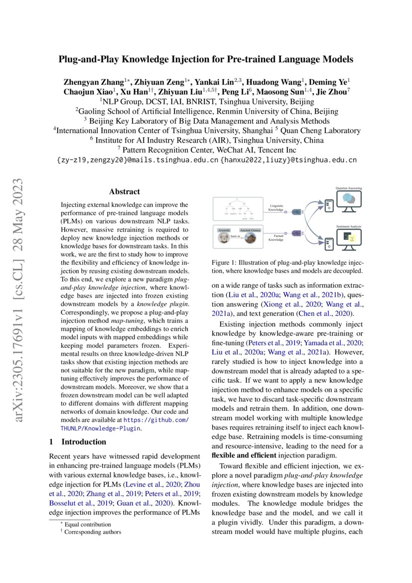 Plug-and-Play Knowledge Injection for Pre-trained Language Models | DeepAI