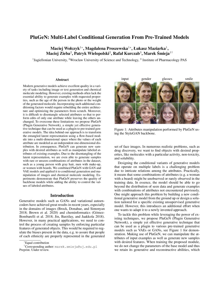 PluGeN: Multi-Label Conditional Generation From Pre-Trained Models | DeepAI