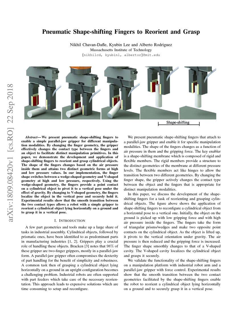 Pneumatic Shape-shifting Fingers to Reorient and Grasp | DeepAI