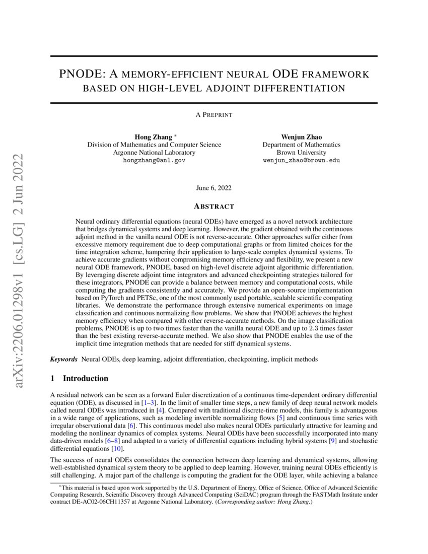 Pnode A Memory Efficient Neural Ode Framework Based On High Level Adjoint Differentiation Deepai