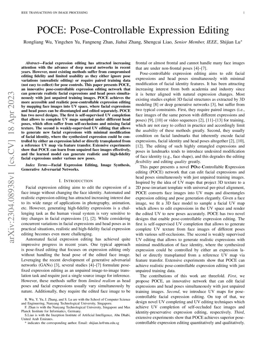 POCE: Pose-Controllable Expression Editing | DeepAI