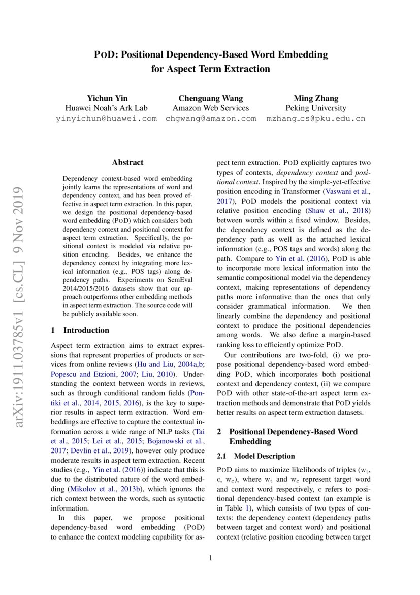 Pod Positional Dependency Based Word Embedding For Aspect Term 3784
