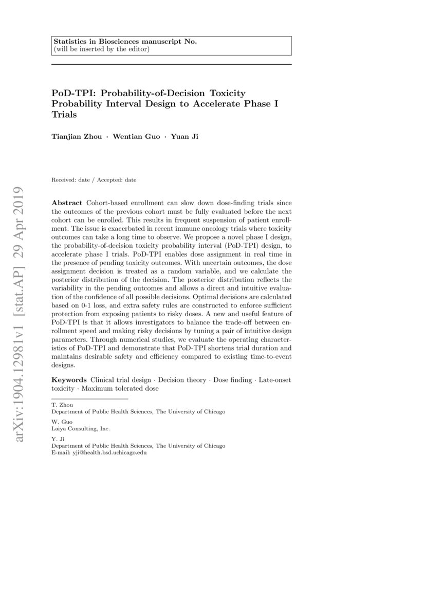 PoD-TPI: Probability-of-Decision Toxicity Probability Interval Design ...