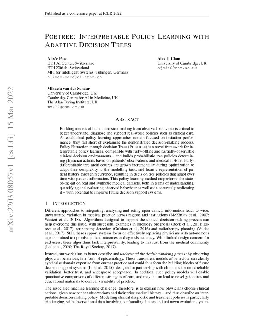 POETREE Interpretable Policy Learning With Adaptive Decision Trees poetree-interpretable-policy-learning-with-adaptive-decision-trees