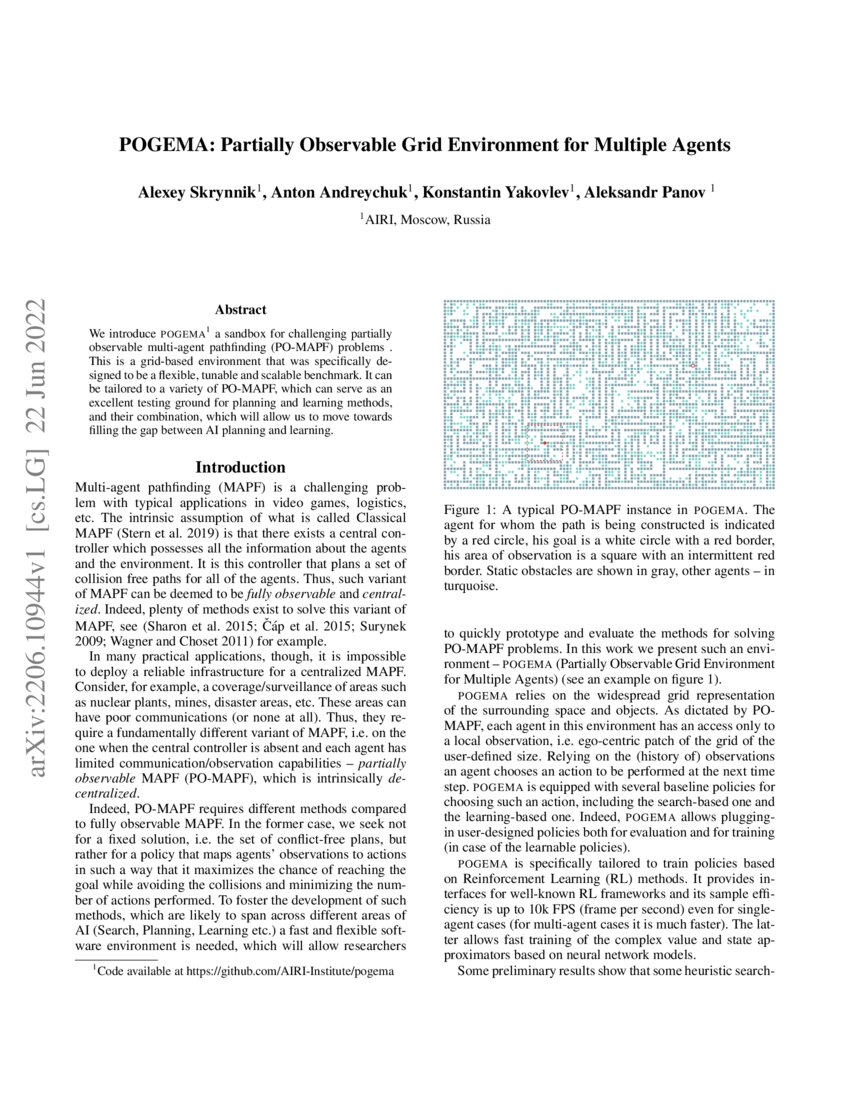 POGEMA: Partially Observable Grid Environment for Multiple Agents | DeepAI
