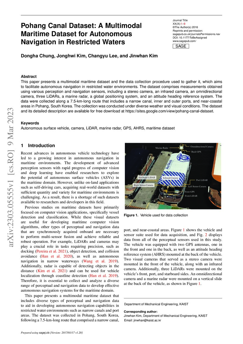 Pohang Canal Dataset: A Multimodal Maritime Dataset for Autonomous Navigation in Restricted ...