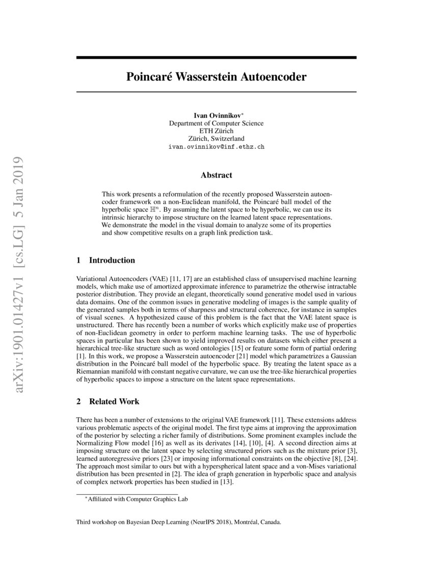 Poincaré Wasserstein Autoencoder | DeepAI