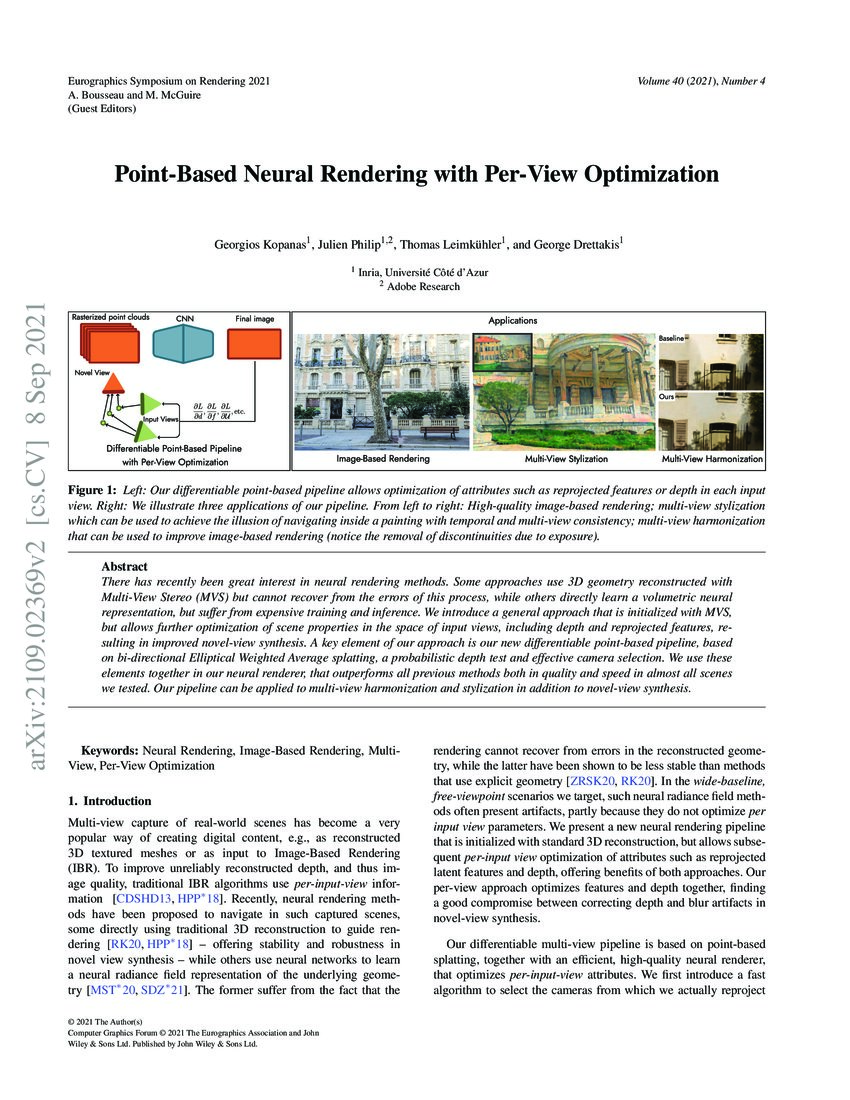 Point-Based Neural Rendering with Per-View Optimization | DeepAI