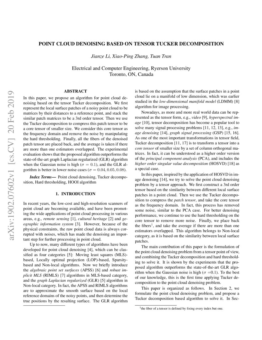 Point cloud denoising based on tensor Tucker decomposition | DeepAI
