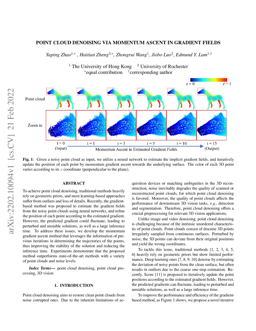Point Cloud Denoising via Momentum Ascent in Gradient Fields | DeepAI