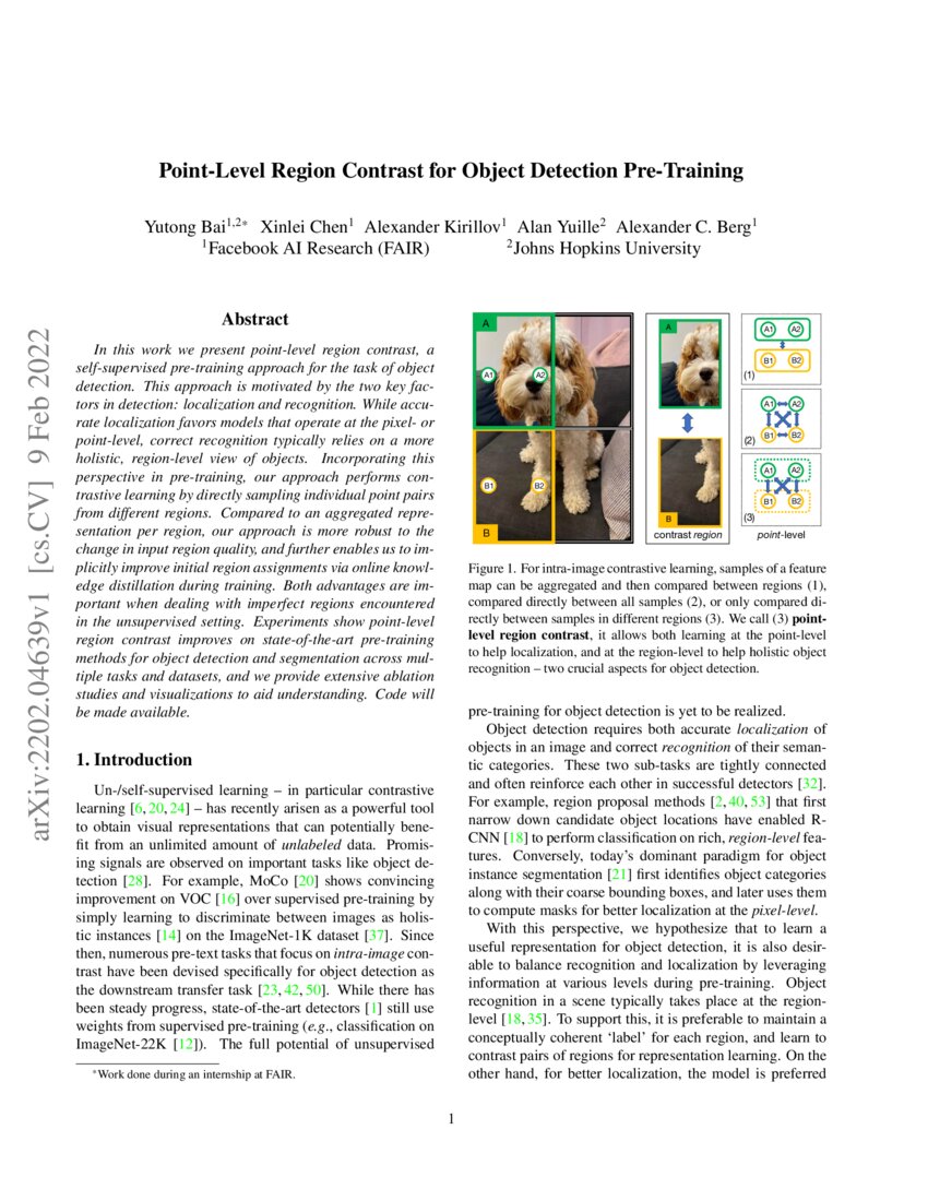 Point-Level Region Contrast for Object Detection Pre-Training | DeepAI