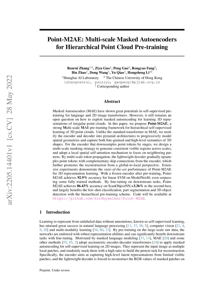 Point-M2AE: Multi-scale Masked Autoencoders for Hierarchical Point ...
