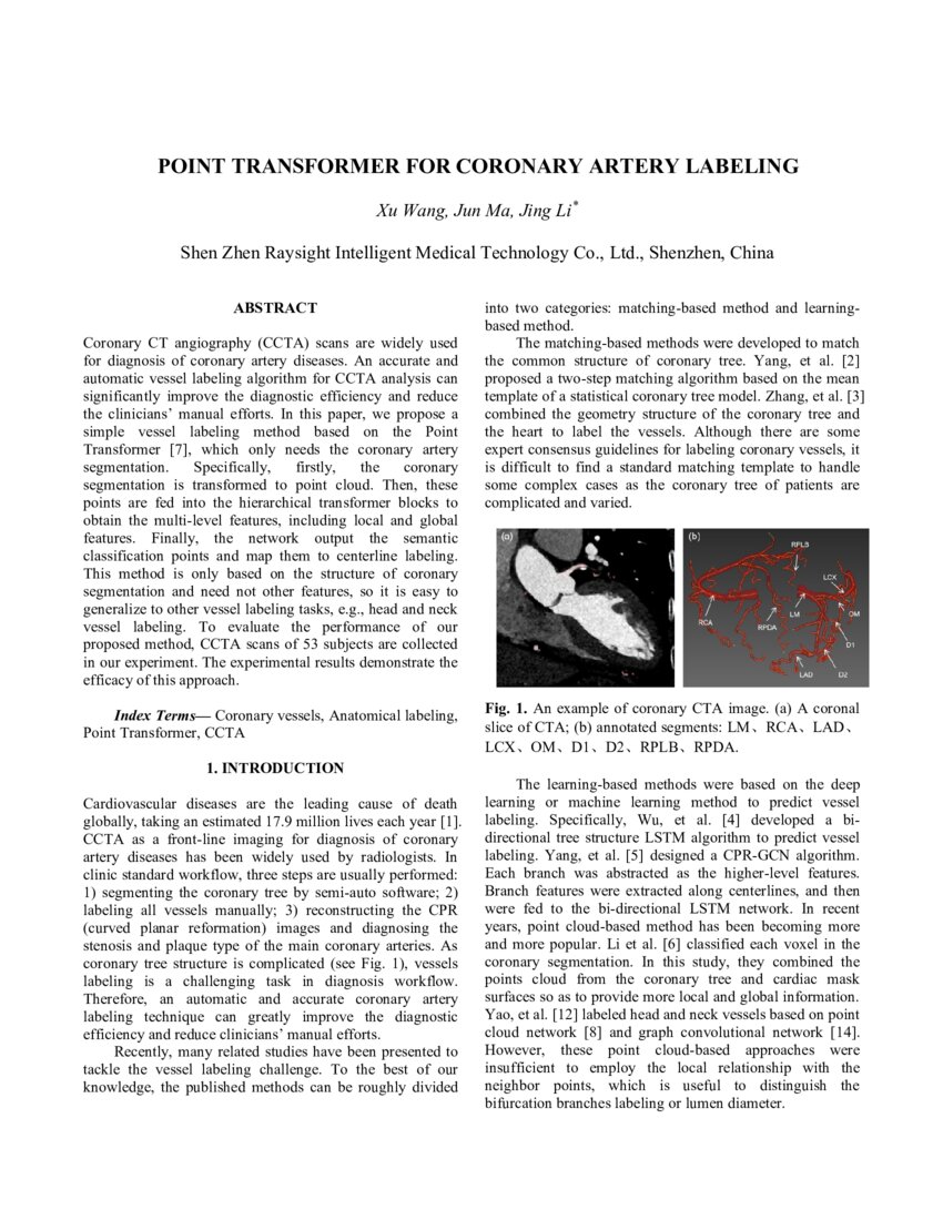 Point Transformer For Coronary Artery Labeling | DeepAI