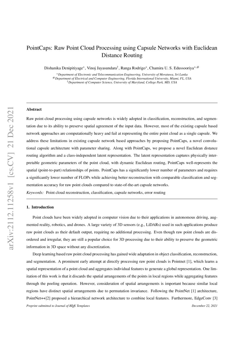 PointCaps: Raw Point Cloud Processing using Capsule Networks with Euclidean Distance Routing ...